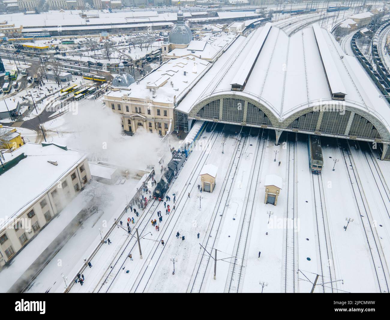 old steam retro train at Lviv railway station Stock Photo - Alamy