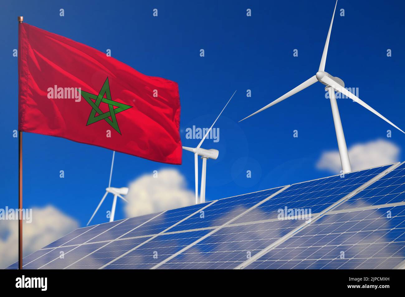 Morocco renewable energy, wind and solar energy concept with wind ...