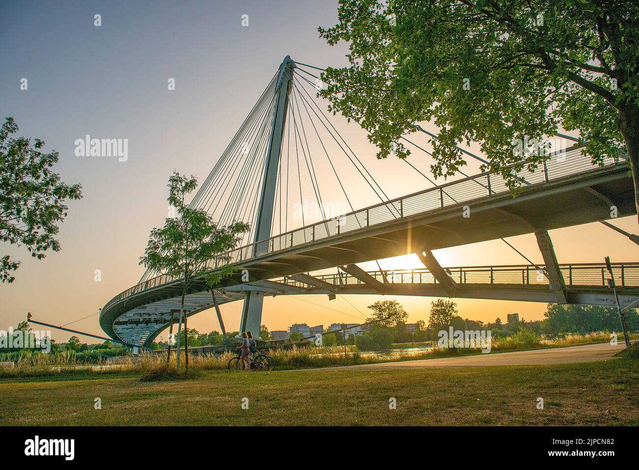 A low angle shot of Passerelle des Deux Rives bridge in Kehl, Germany ...