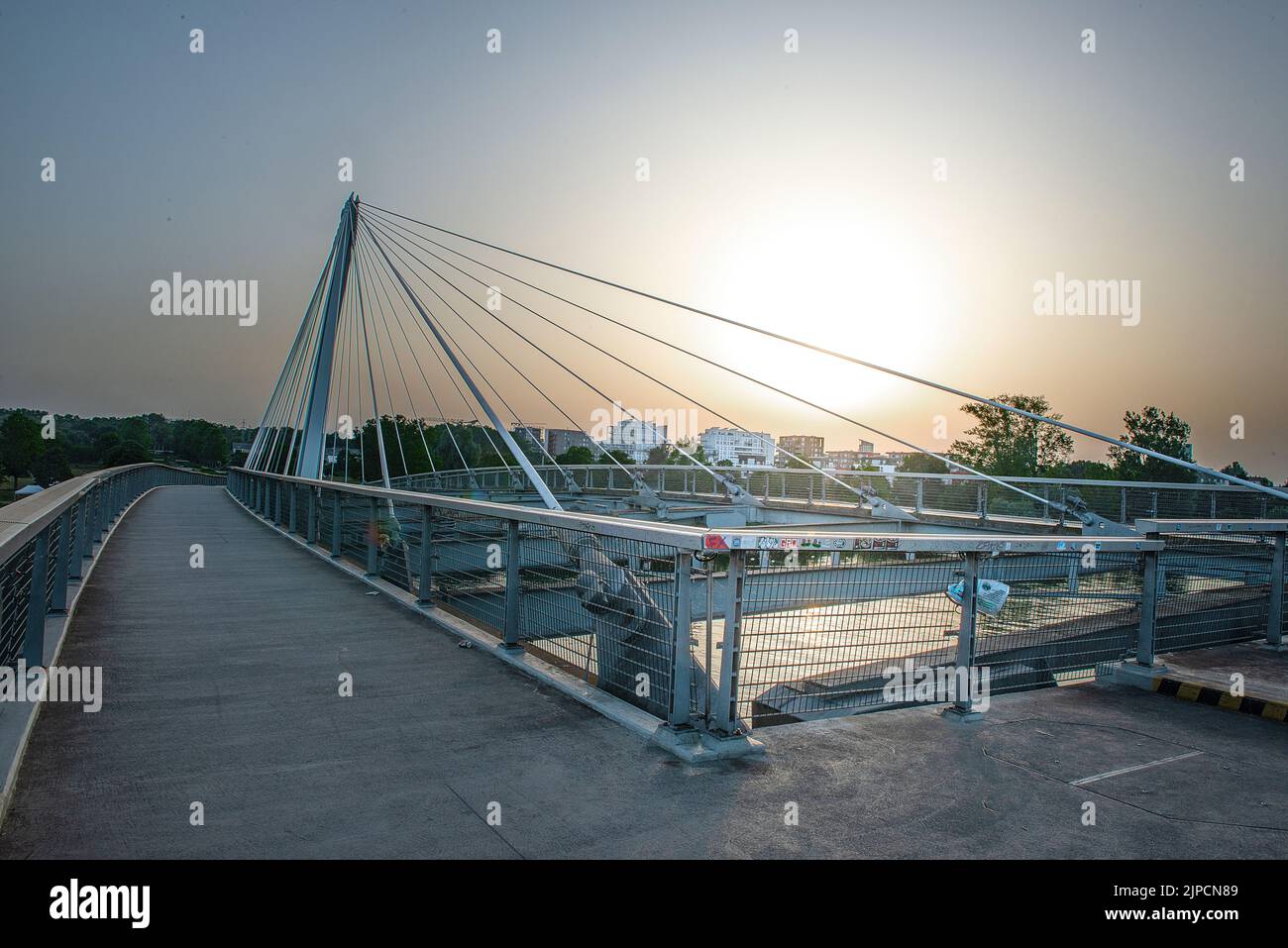 The Passerelle des Deux Rives bridge in Kehl, Germany with the sun ...