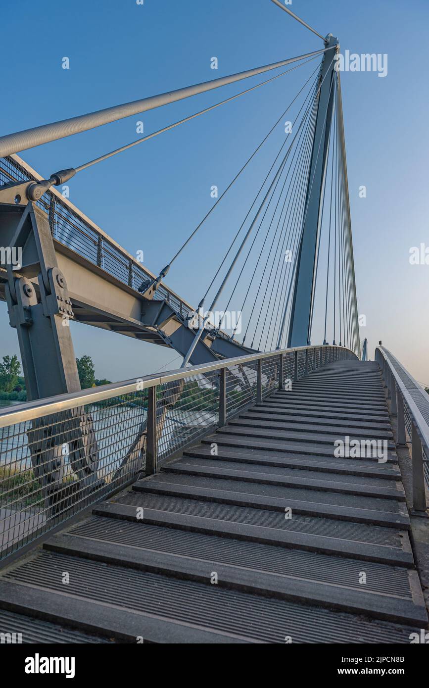 The Passerelle des Deux Rives bridge in Kehl, Germany on blue sky ...