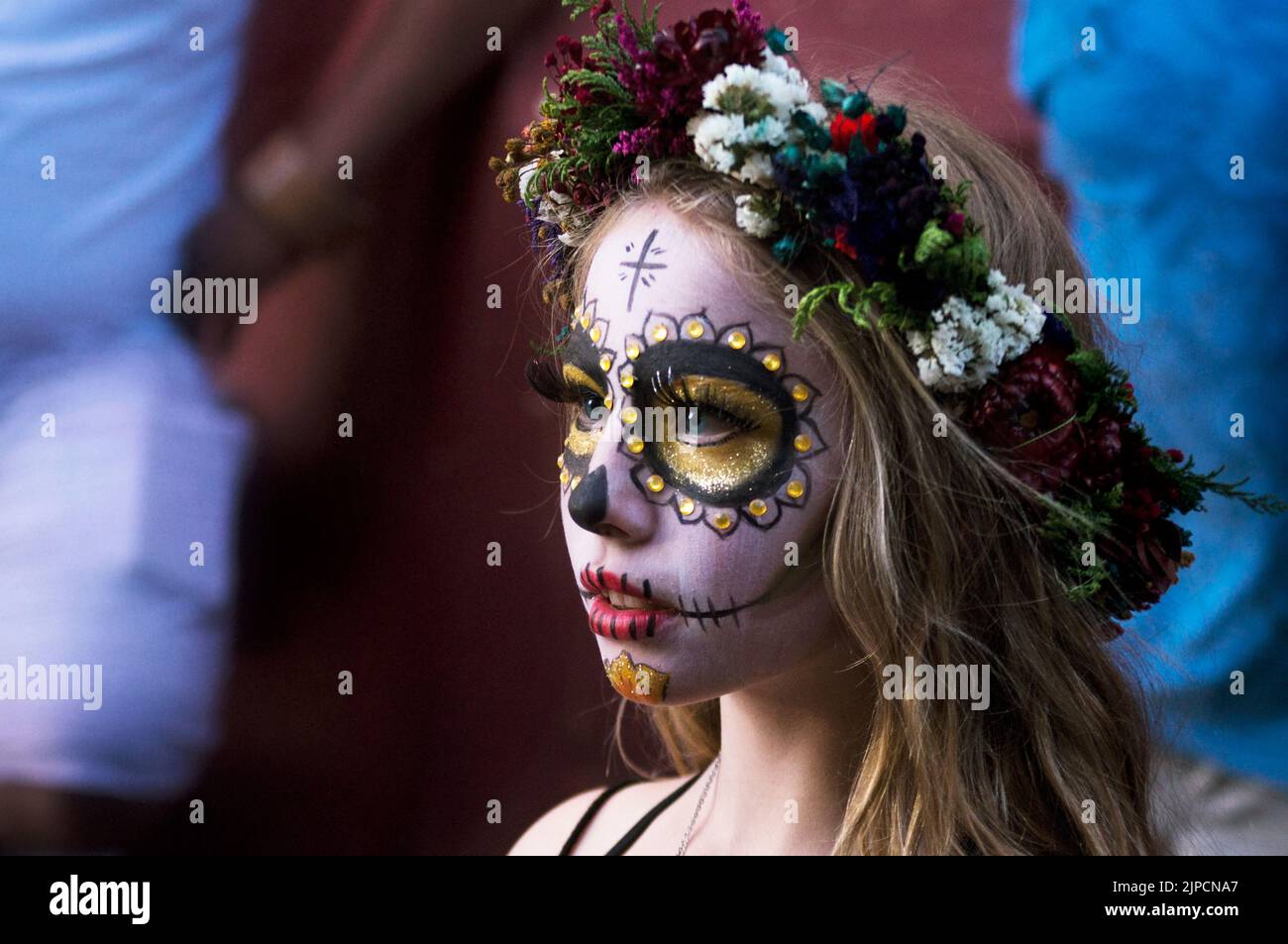 A beautiful portrait of a child with a painted face celebrating the day ...