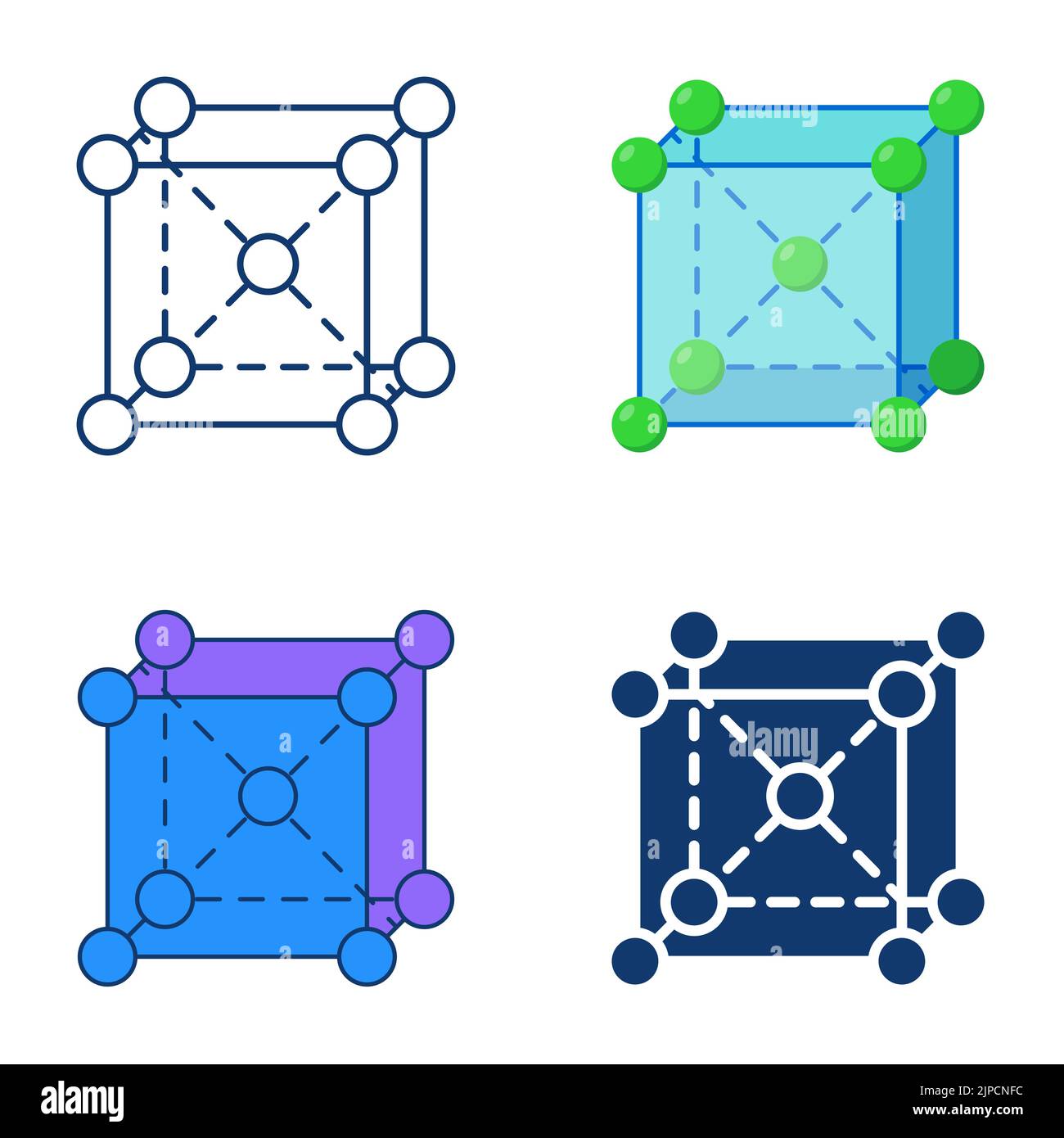 Crystal Lattice Icon Set In Flat And Line Style Metal Molecular