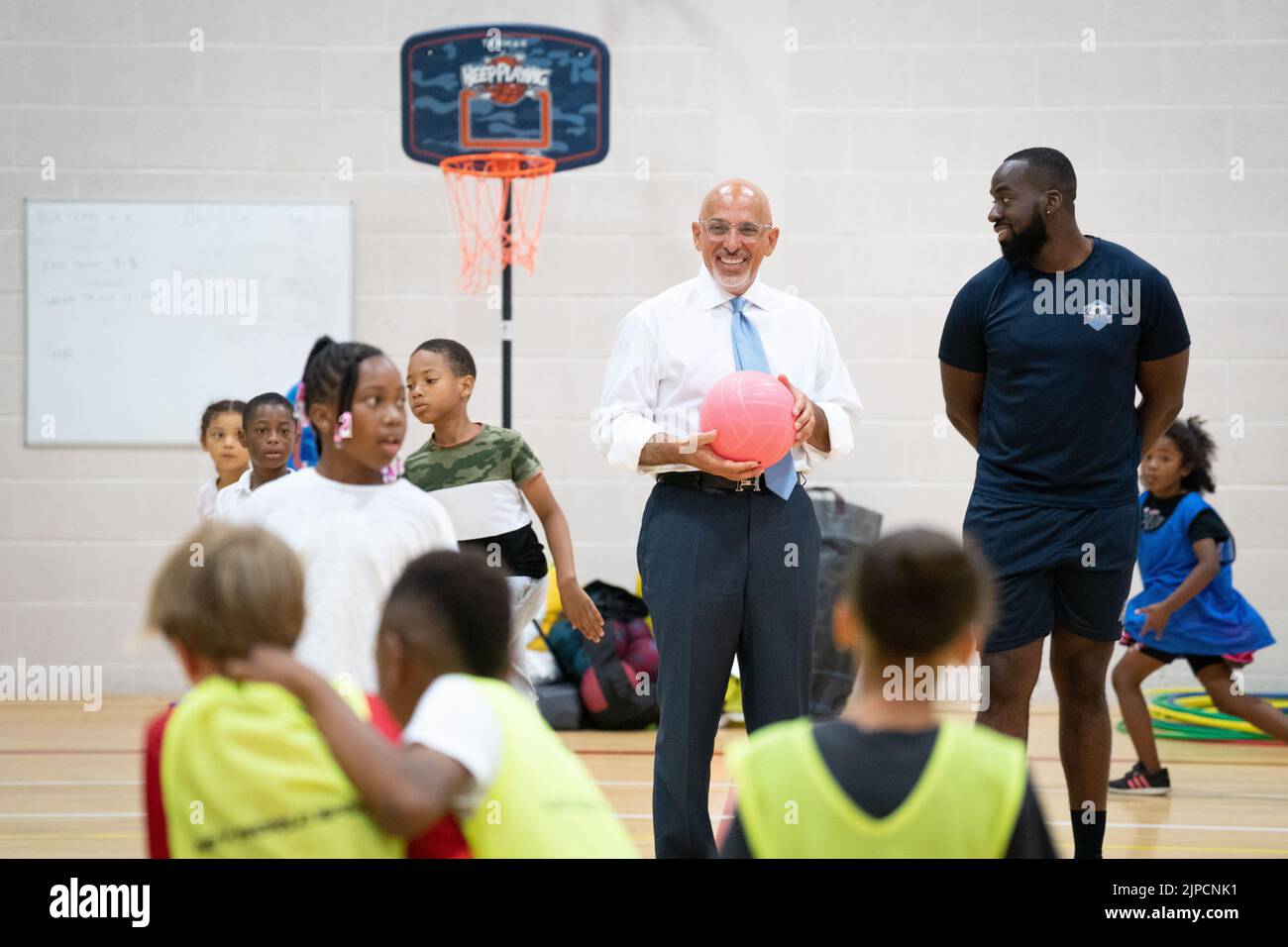 Chancellor, Nadhim Zahawi meets staff and children during a games ...