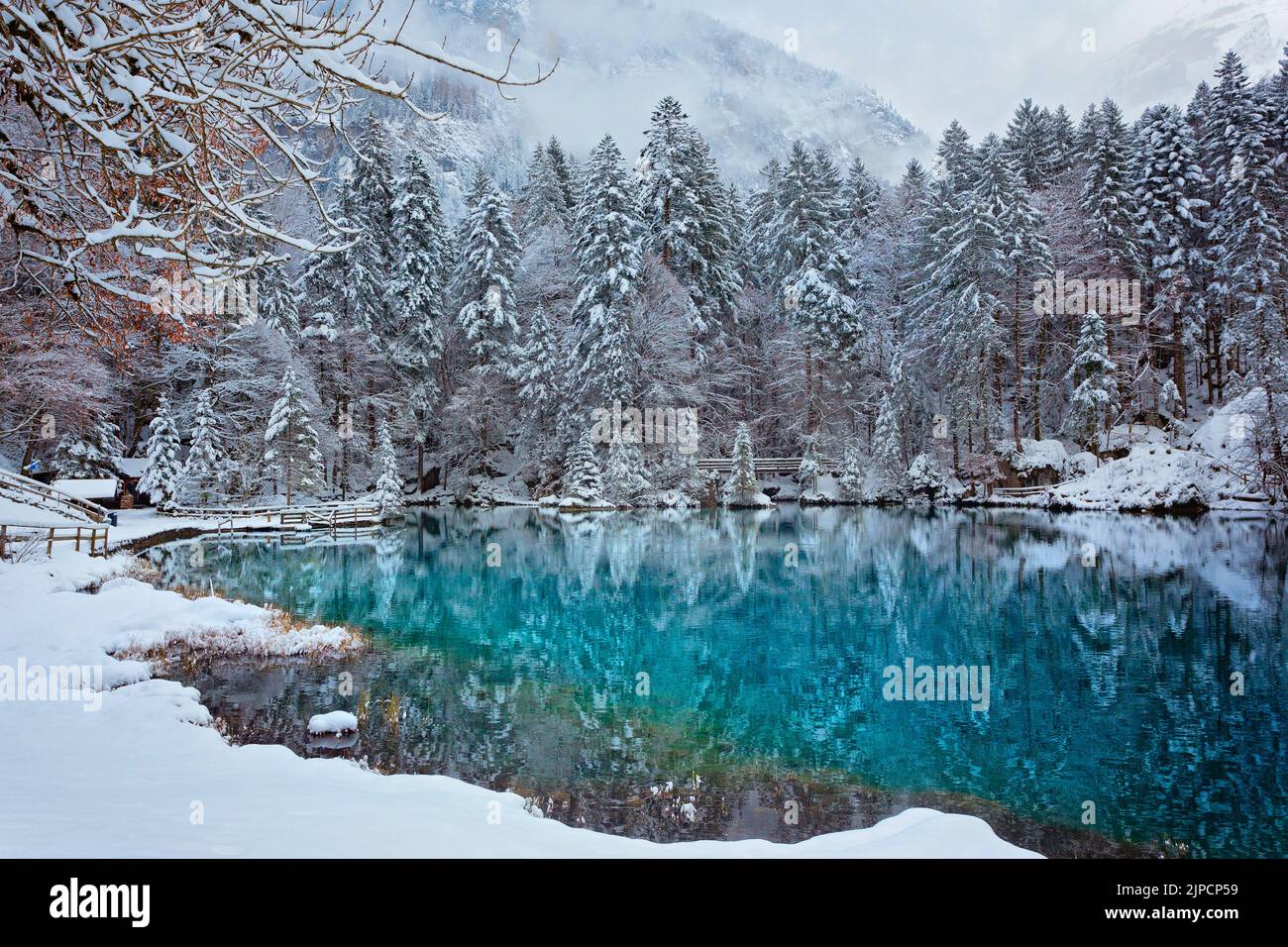 Lake Blausee in Bernes Highlands, Alps, Switzerland Stock Photo - Alamy