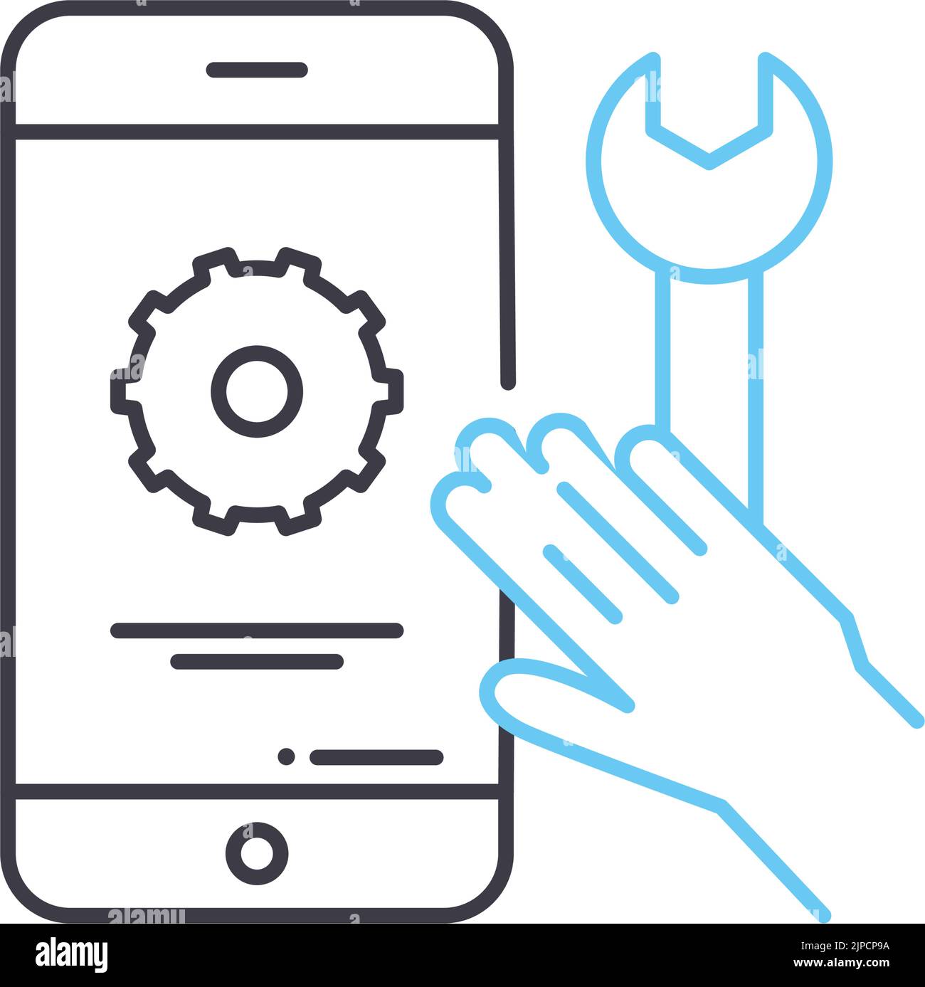 mobile device repair line icon, outline symbol, vector illustration ...