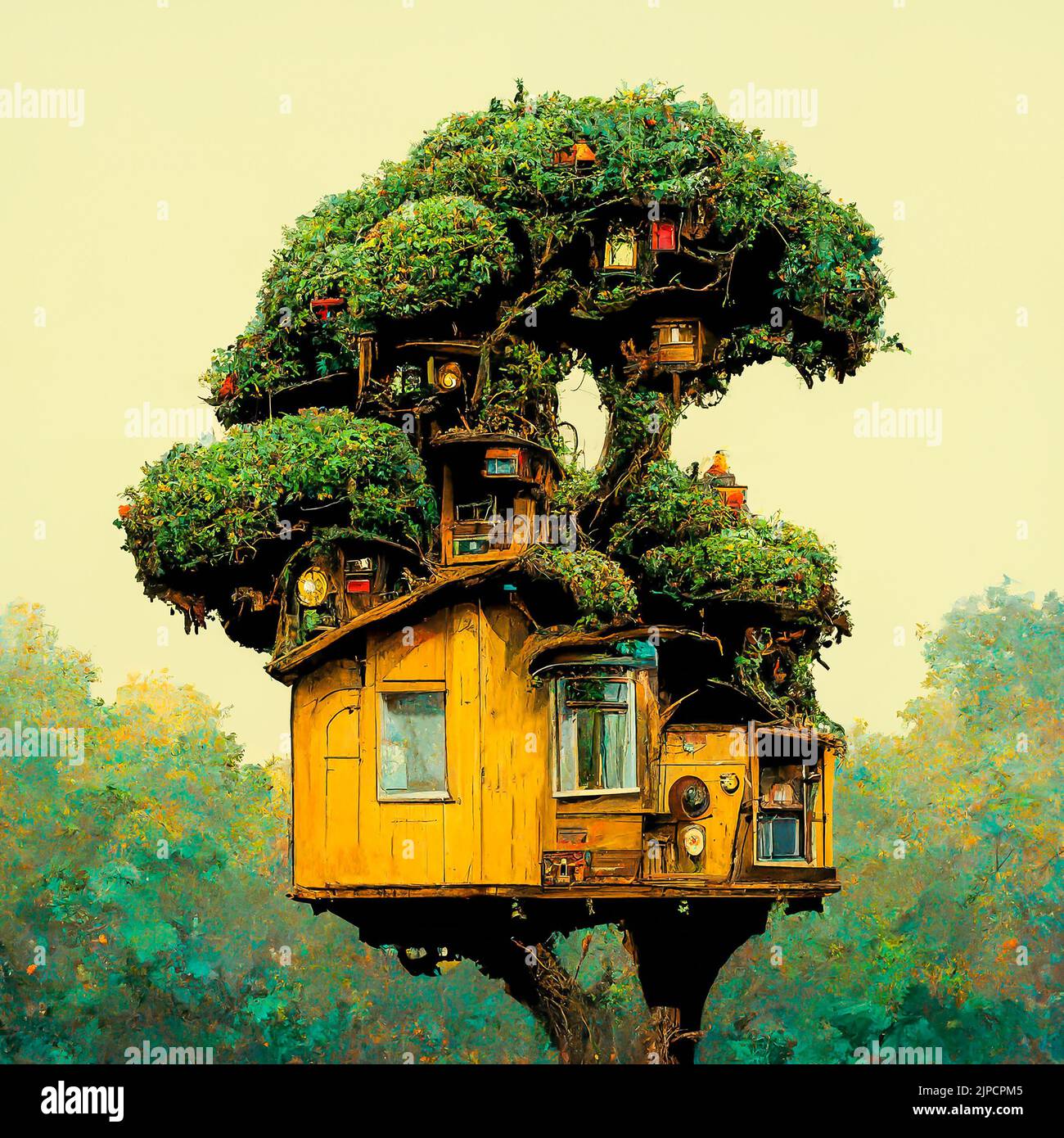 handmade yellow tree house 3 d rendering Stock Photo - Alamy