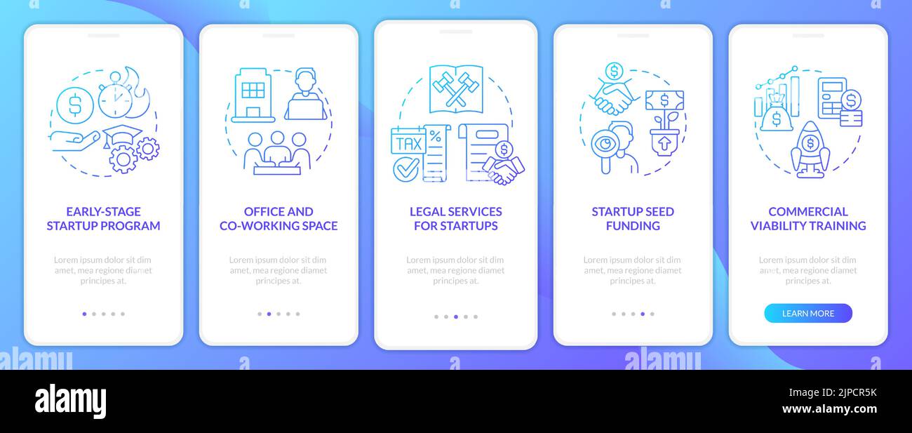 Startup funding sources blue gradient onboarding mobile app screen ...