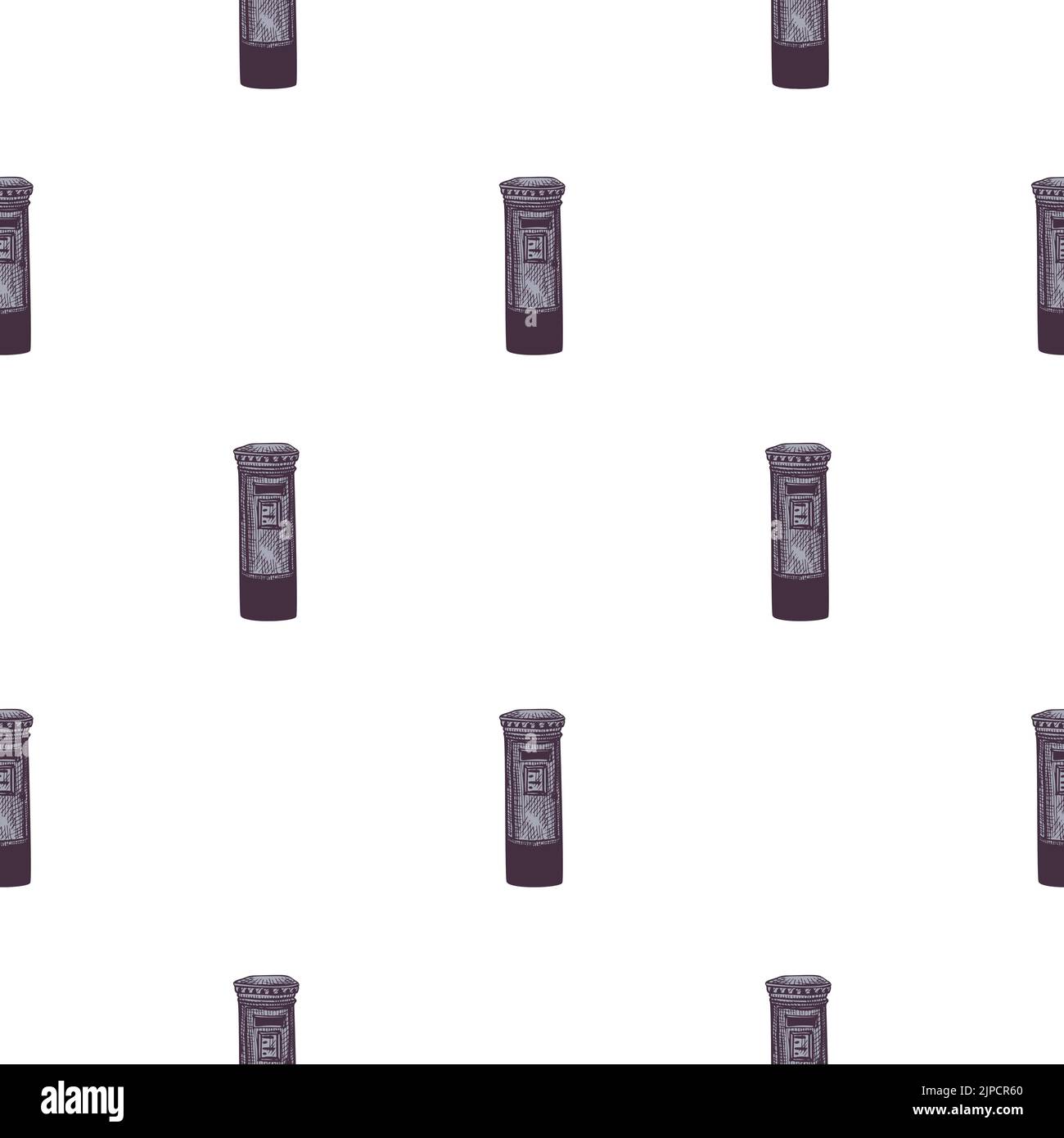 Mailbox engraved seamless pattern. Vintage letterbox in hand drawn ...