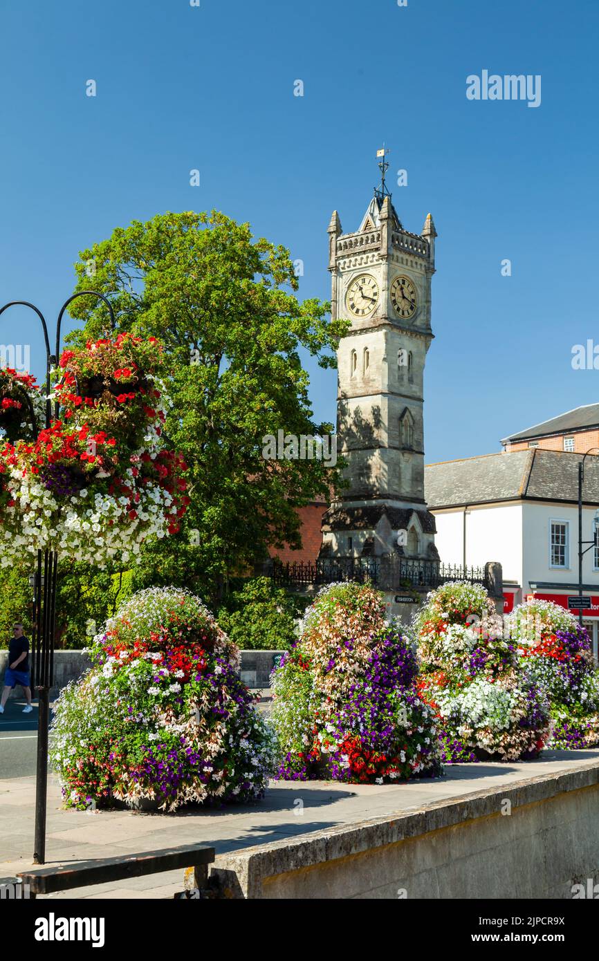 Summer midday at the clock tower in Salisbury city centre, Wiltshire ...