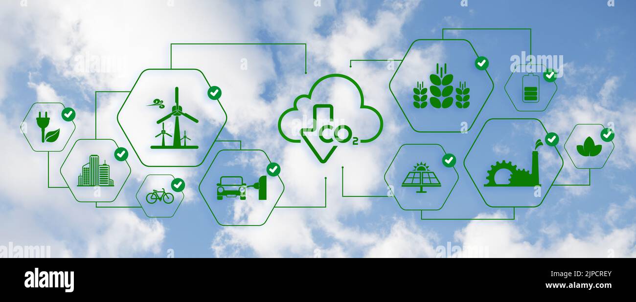 reducing CO2 emissions to stop climate change. green energy background ...