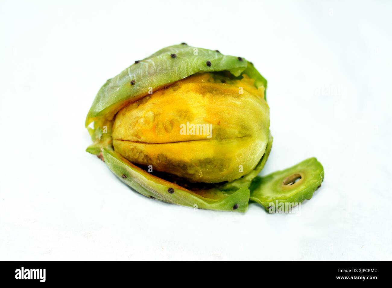 A peeled fresh prickly pear fruit isolated on white background ...