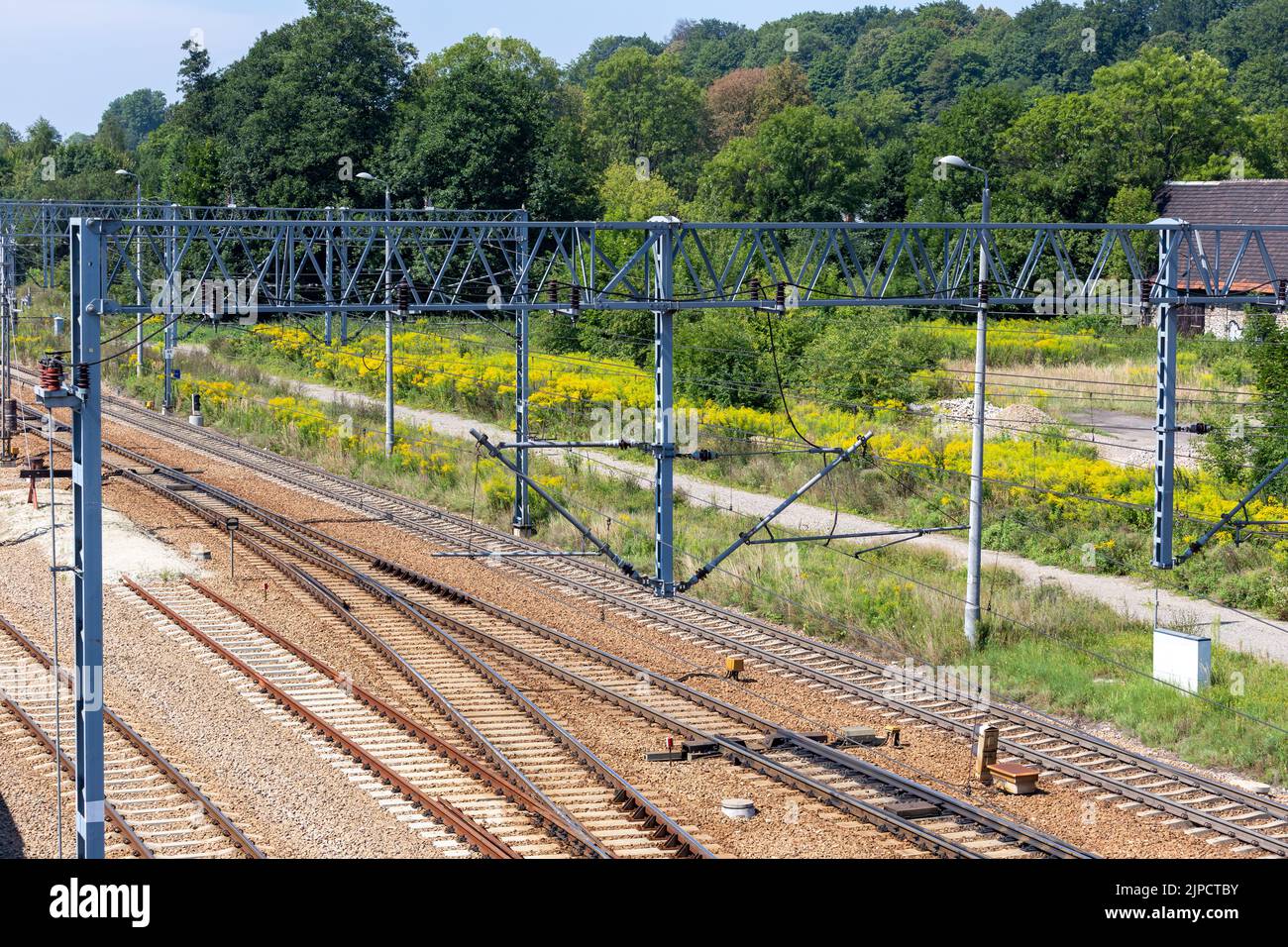 Modern railway line with electric traction Stock Photo - Alamy
