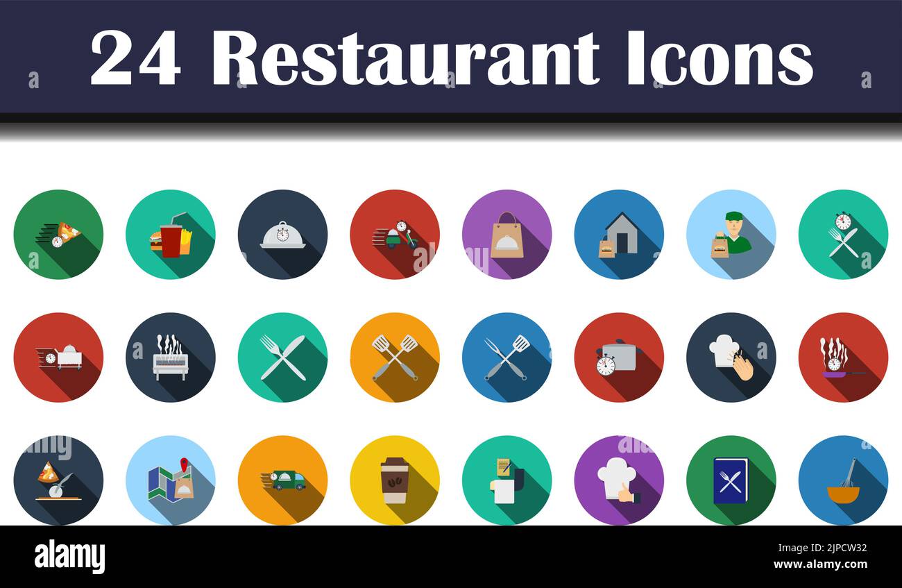 Restaurant Icon Set. Flat Design With Long Shadow. Vector illustration ...