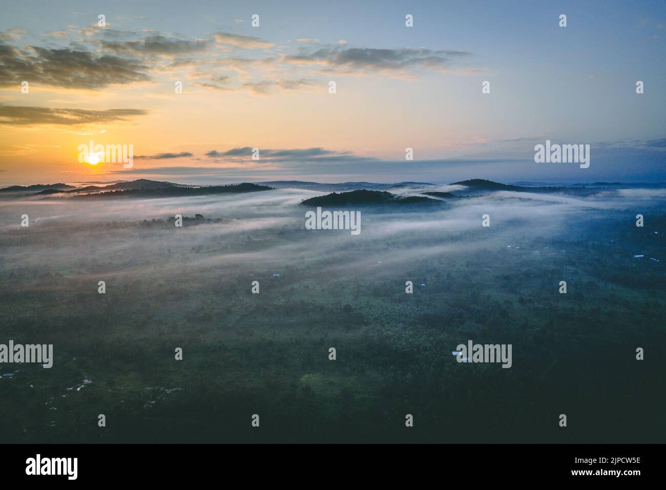 An aerial view of a beautiful forest at sunrise in Uganda, Africa Stock ...