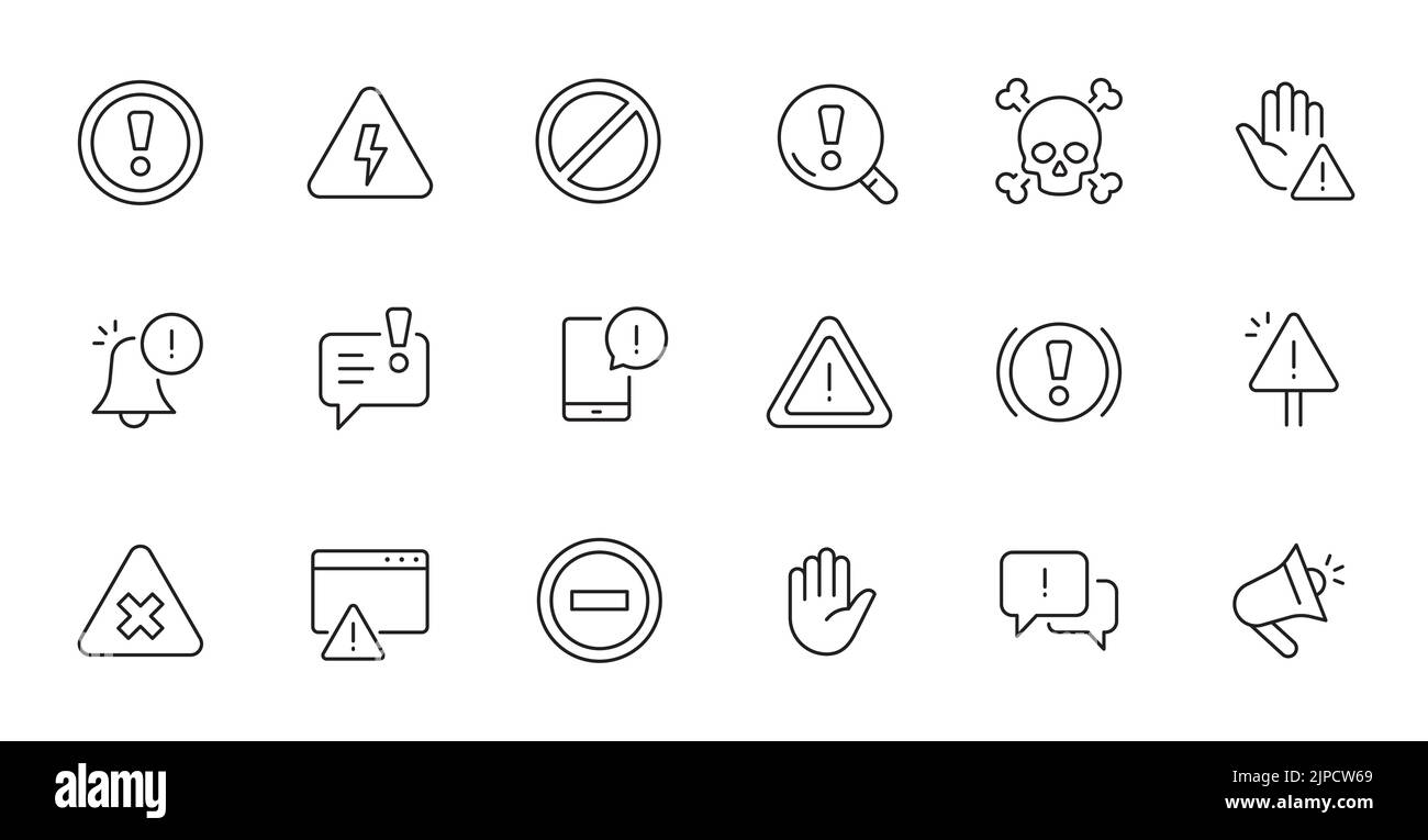 Alert, risk sign line icon set. Caution, warning, exclamation mark thin ...