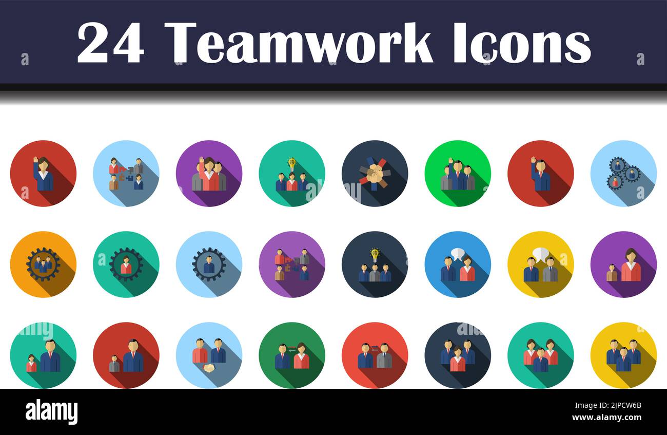 Teamwork Icon Set. Flat Design With Long Shadow. Vector illustration ...