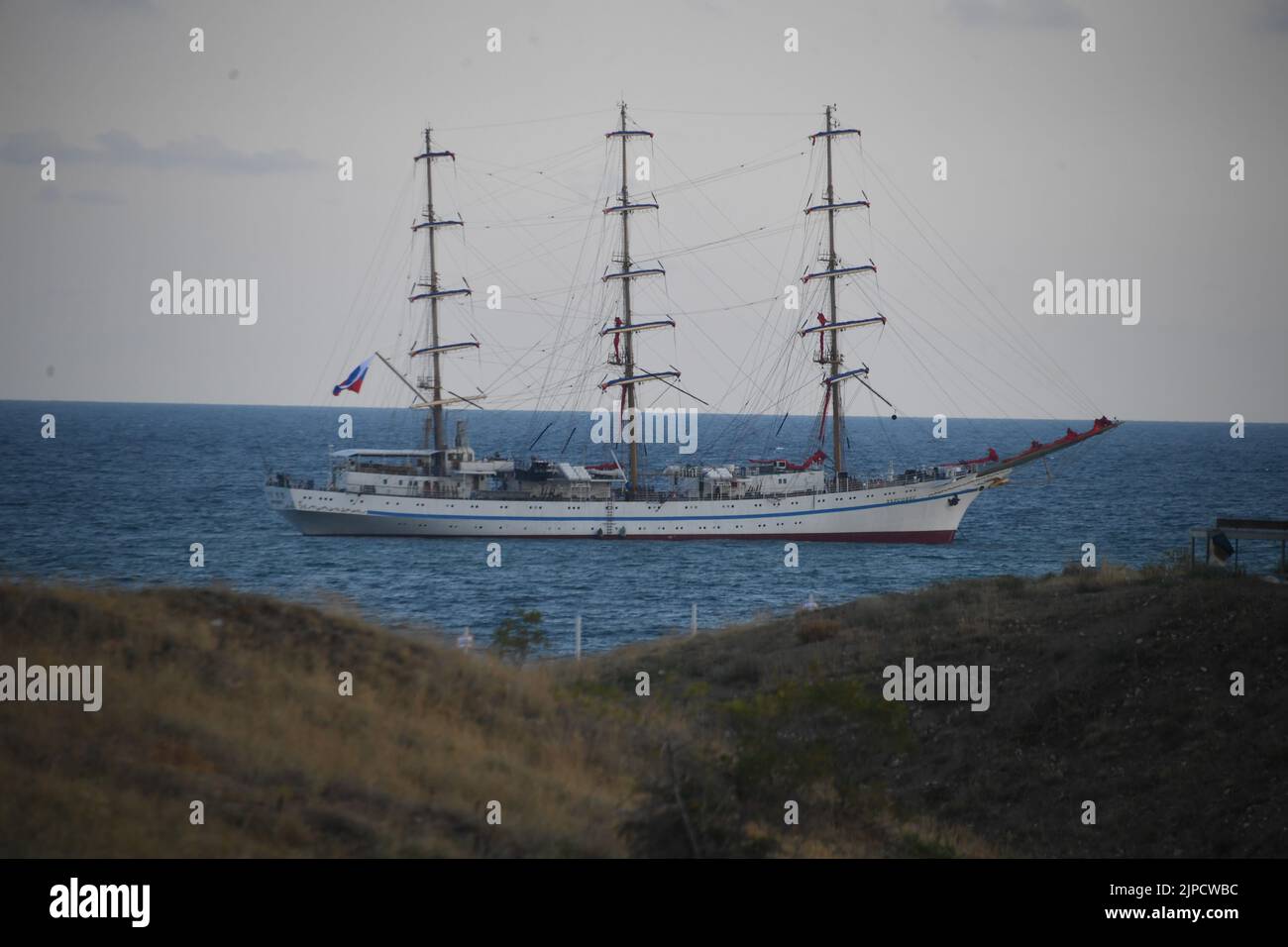 Crimea. Pike perch. The Chersonese frigate in the bay Kapsel at a ...