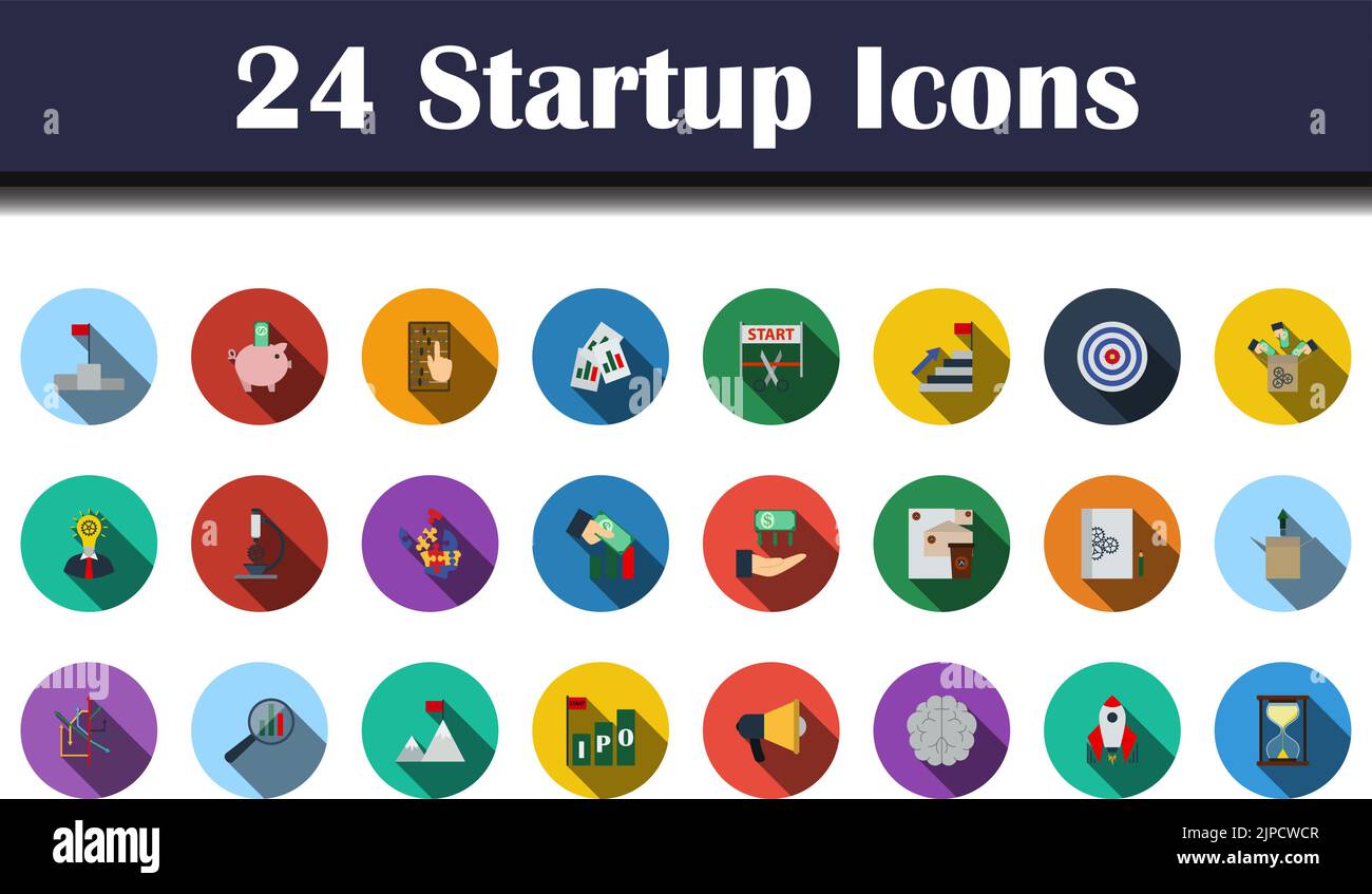 Startup Icon Set. Flat Design With Long Shadow. Vector illustration ...