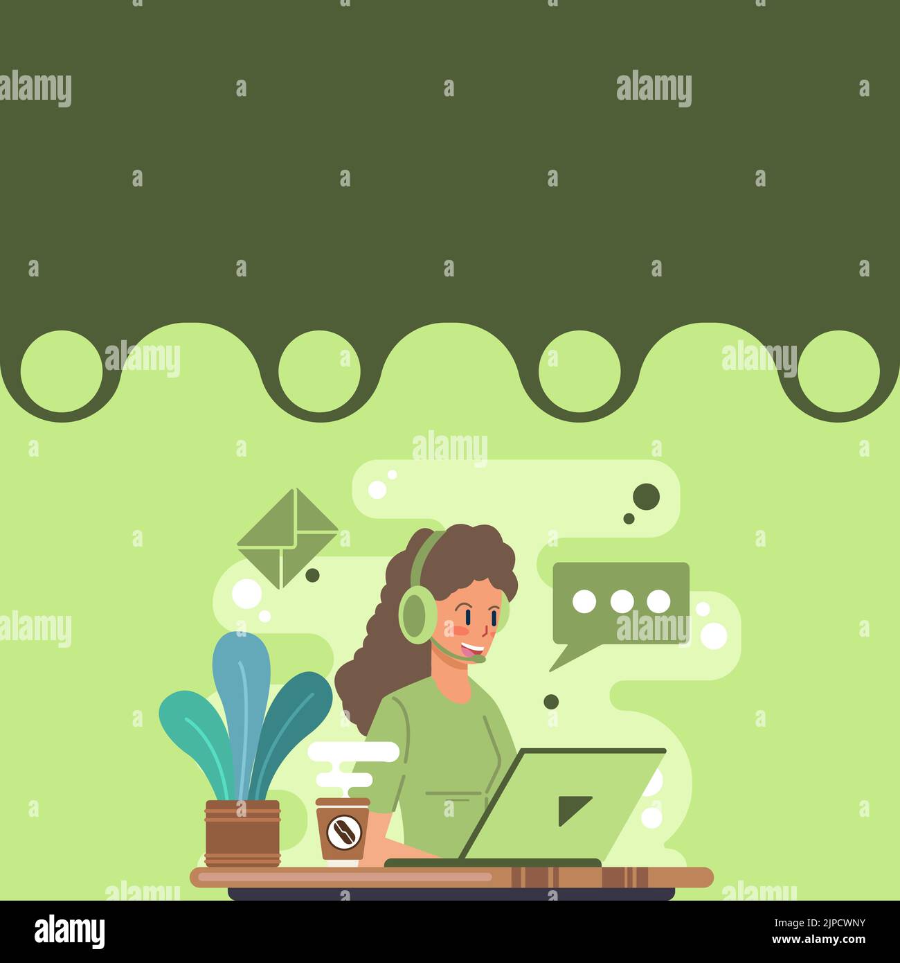 Lady Call Center Illustration With Headphones Speech Bubble ...