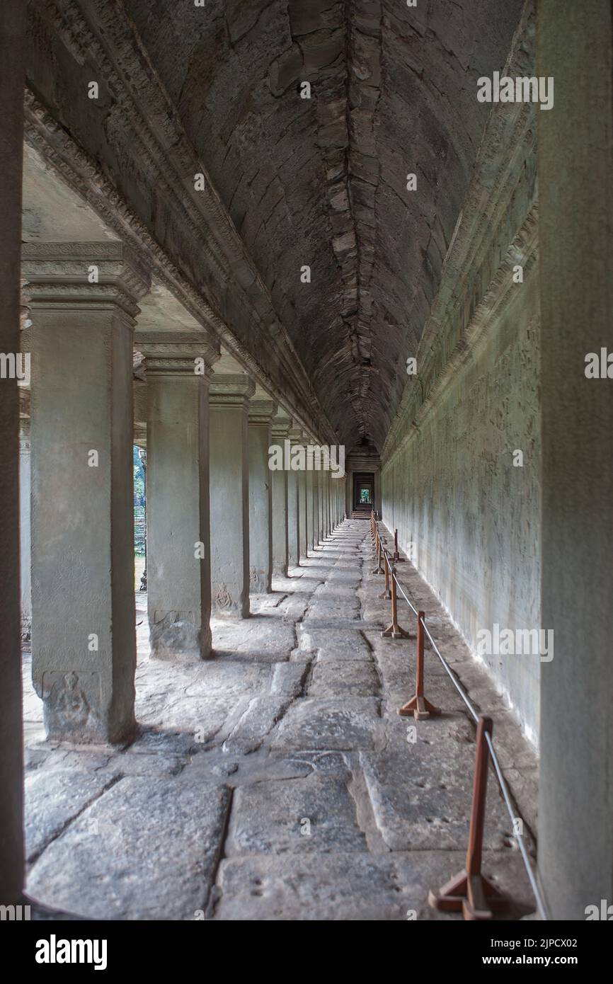 Long perspective of the East Gallery, first level, Angkor Wat, Siem ...