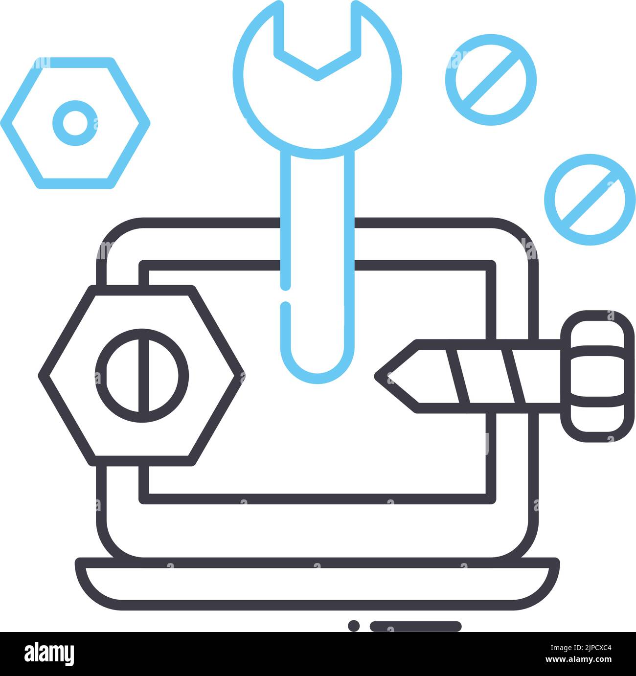 laptop repairing line icon, outline symbol, vector illustration ...