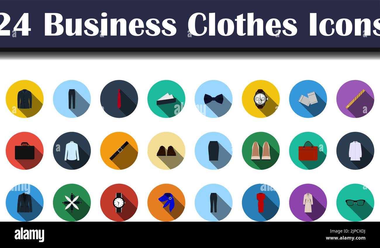 Business Clothes Icon Set. Flat Design With Long Shadow. Vector ...