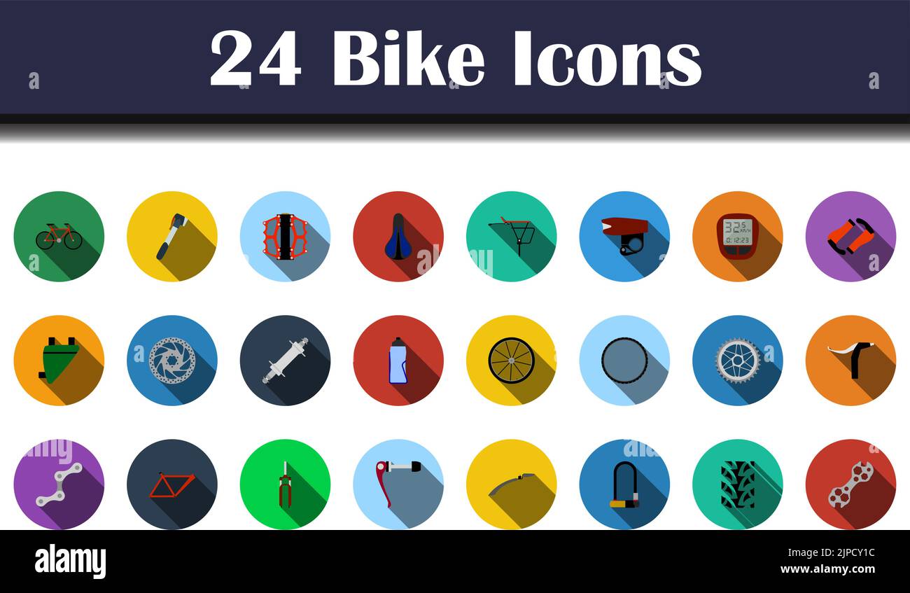Bike Icon Set. Flat Design With Long Shadow. Vector illustration Stock ...