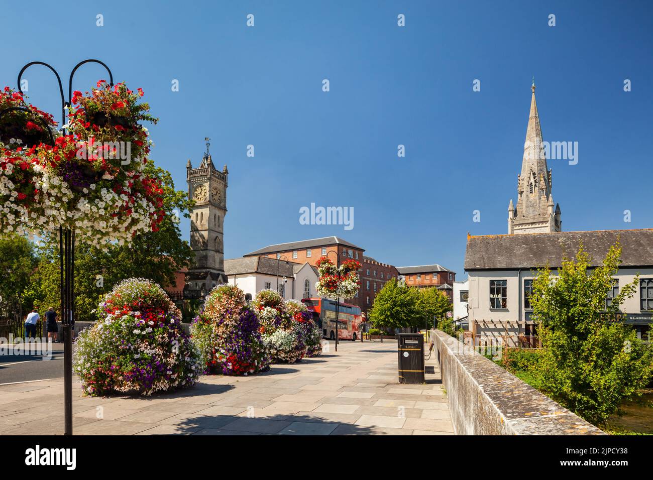 Summer midday on Fisherton Street in Salisbury city centre, Wiltshire ...