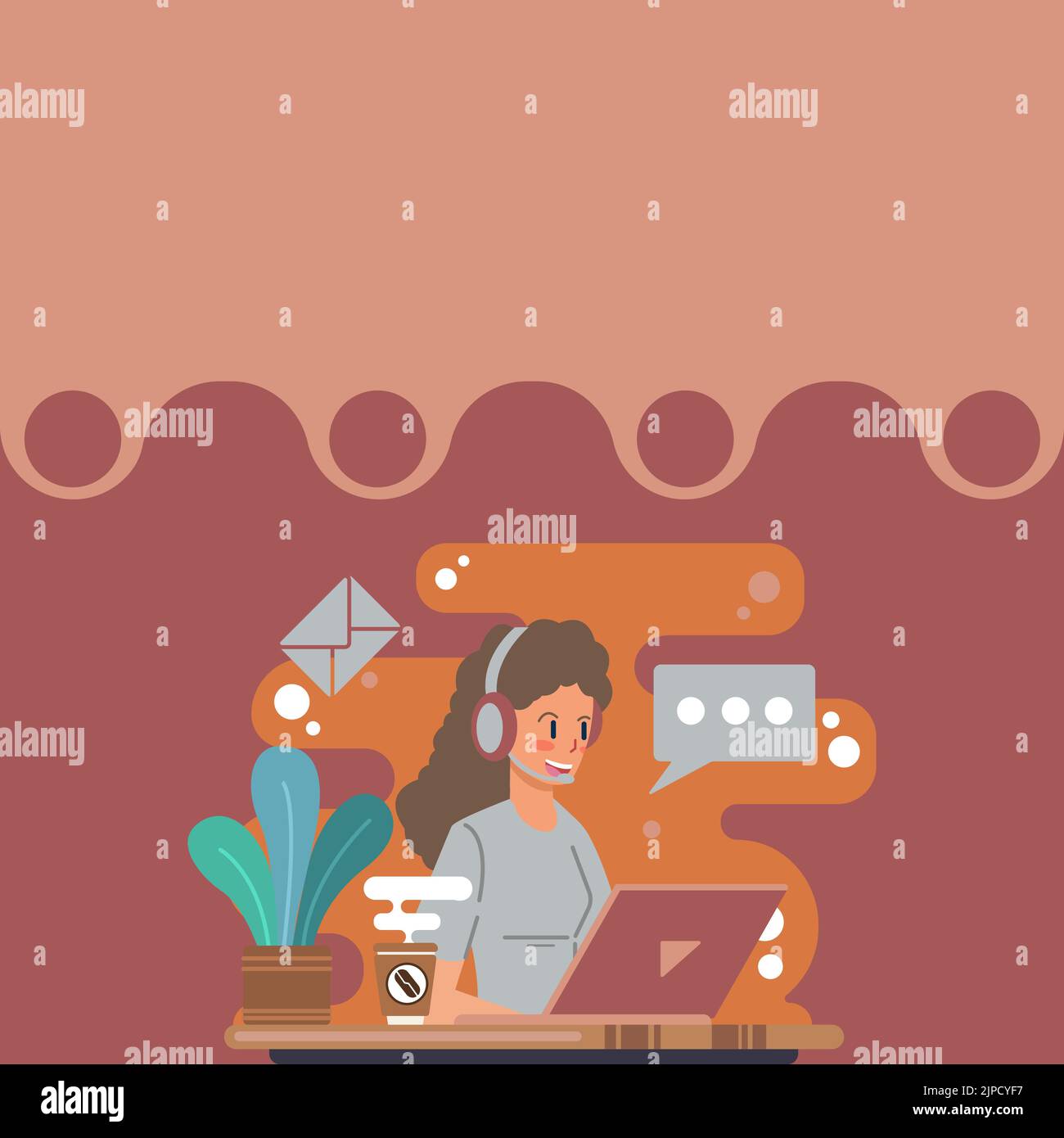 Lady Call Center Illustration With Headphones Speech Bubble ...