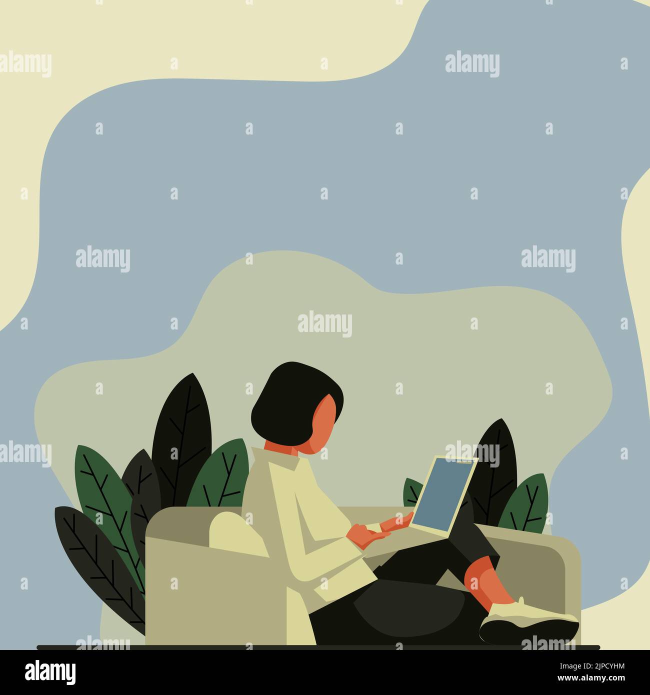 Woman Relaxing And Laying Down On Sofa While Browsing Portable Computer ...