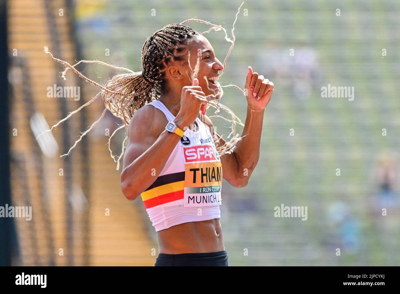 Belgian Nafissatou Nafi Thiam celebrates during the high jump event of ...