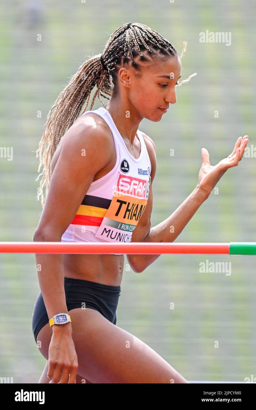Belgian Nafissatou Nafi Thiam reacts during the high jump event of the ...