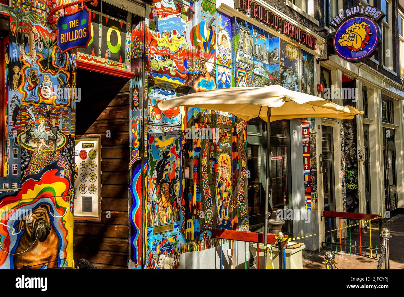 Amsterdam, Netherlands. August 2022. The colored facade of a coffee ...