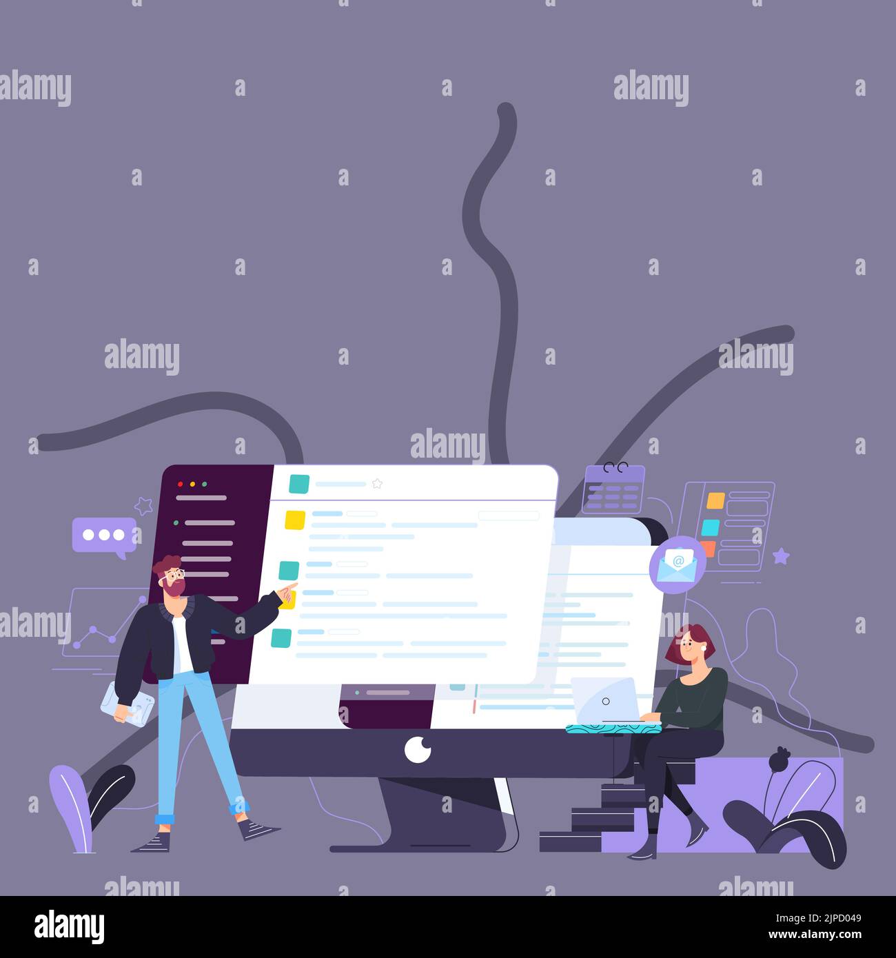 Couple Drawing Using Desktop Computer. Man Pointing Monitor Screen ...