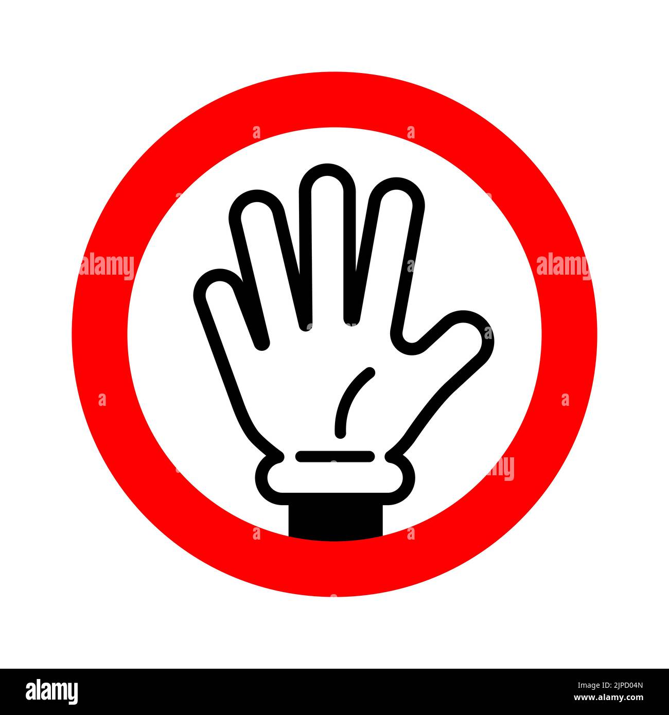 Simple red stop prohibition roadsign sign with big white cartoon hand ...
