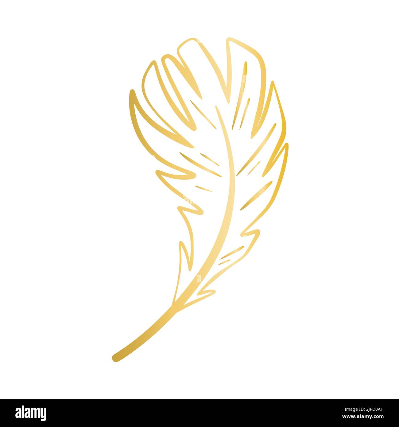 Golden decorative feather for creating invitations and cards Stock ...