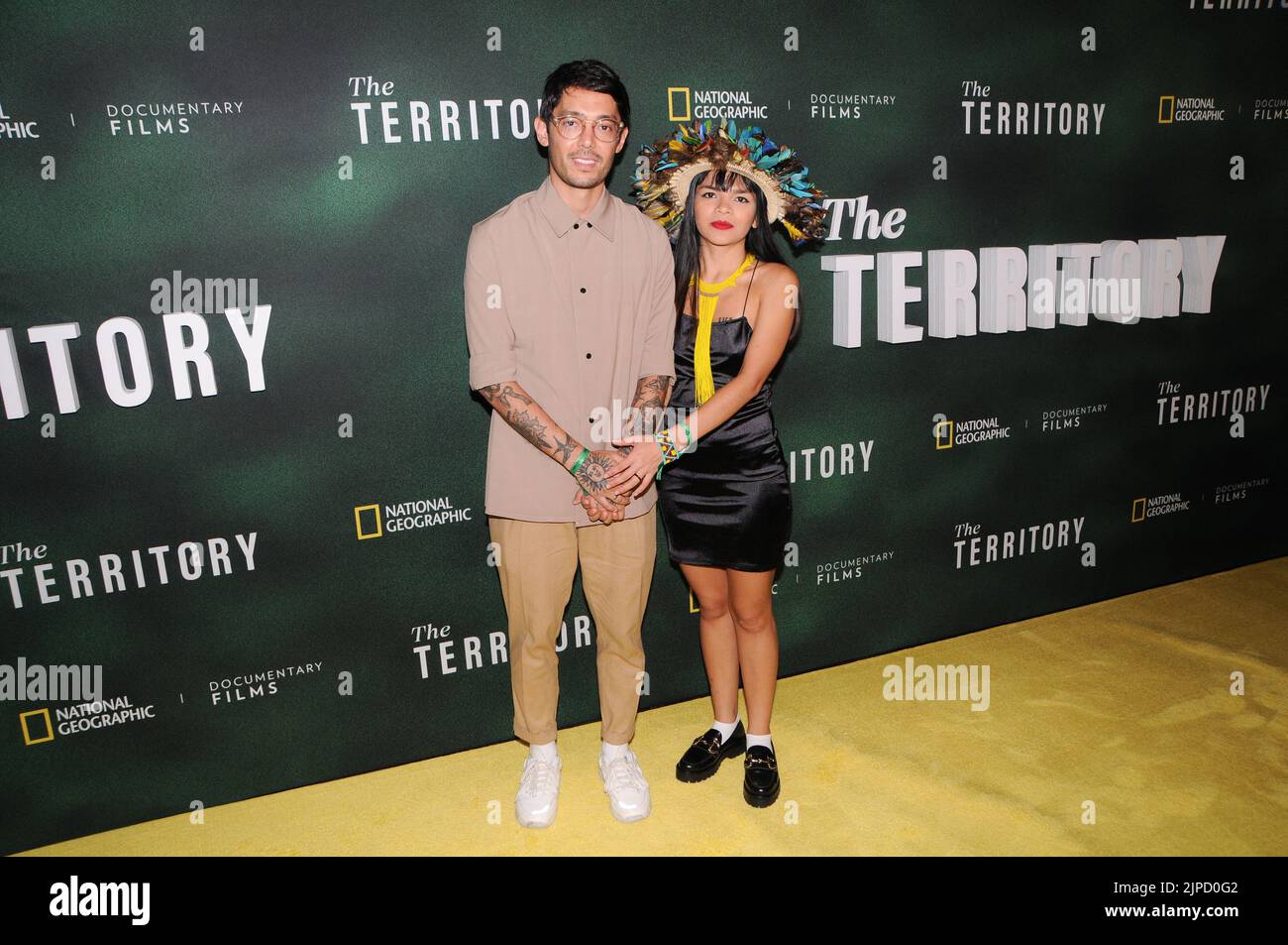 Gabriel Uchida and Txai Surui attend the 'The Territory' film premiere ...