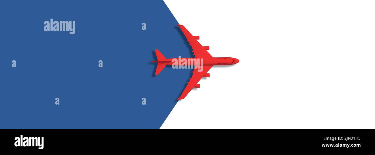 Model white plane, airplane on blue background. Top view, flat lay ...