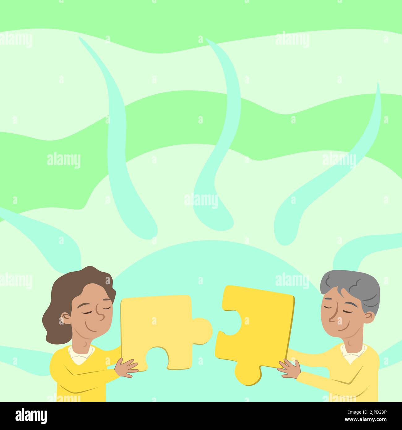 Colleagues Connecting Jigsaw Puzzle Together On Sunny Background Stock ...
