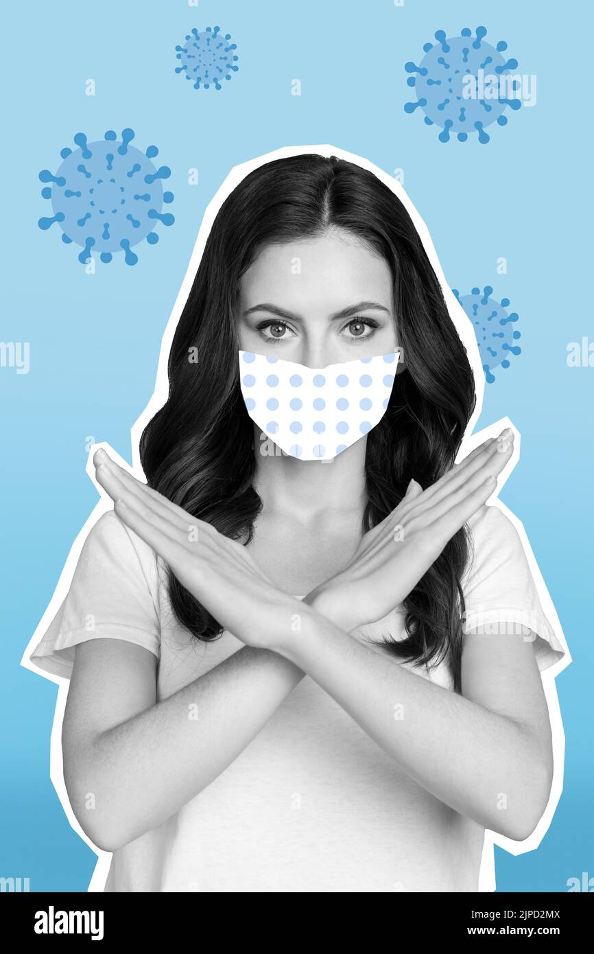 Collage 3d image of pinup pop retro sketch of strict lady wear anti ...