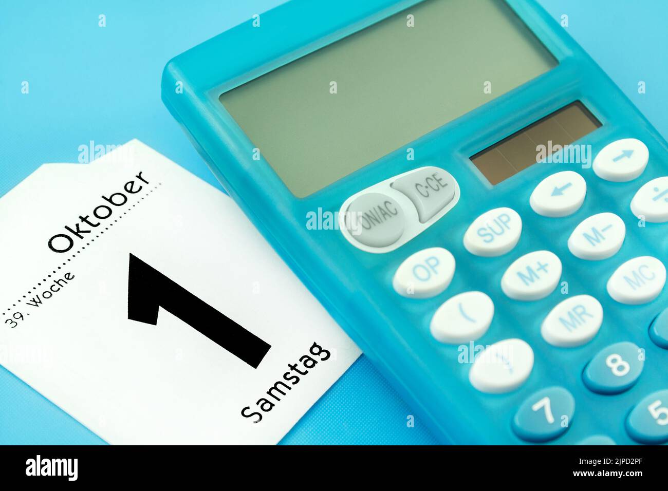 German calendar 2022 October 1 Saturday and blue calculator Stock Photo ...
