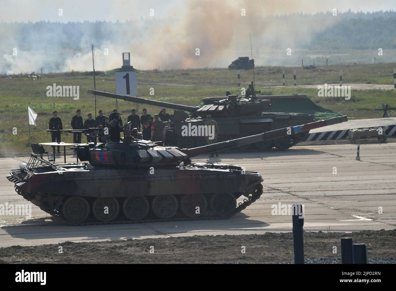 Moscow region, Alabino. The T-72B3 tank (in the forefront) crew from ...