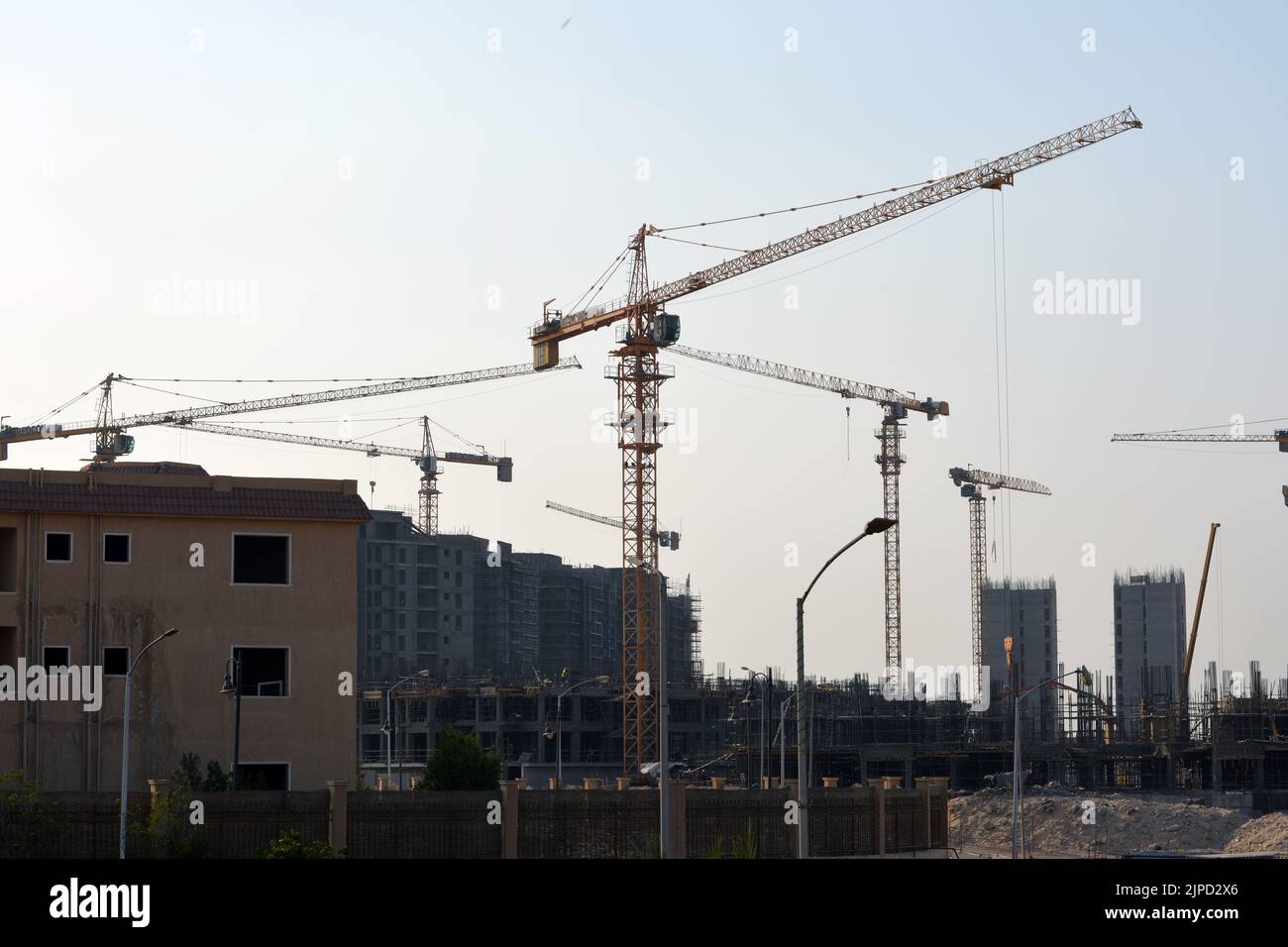 Giza, Egypt, June 6 2022: A construction site of new high rise in Egypt ...
