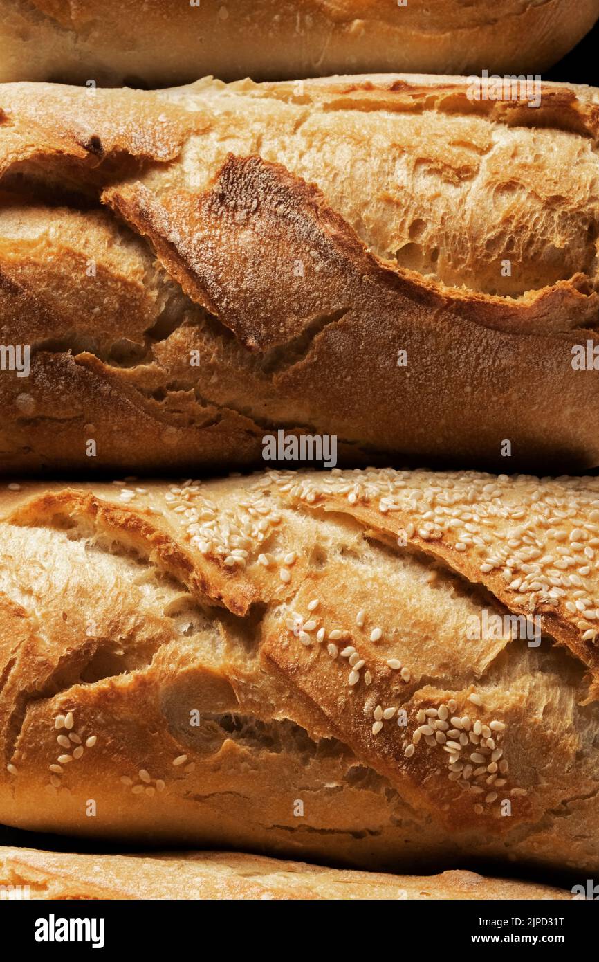 Close up of french crusty baguette, bread bakery themes Stock Photo - Alamy