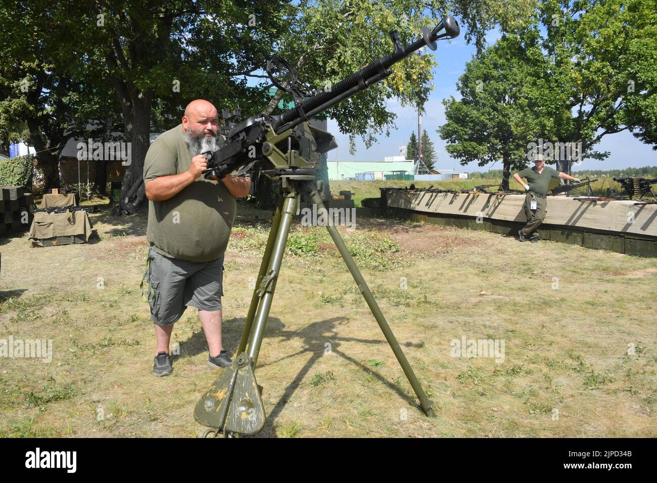 Moscow region. The man with the DSK antiaircraft machine gun at opening ...