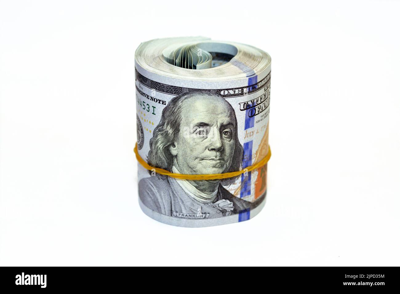 Bundle of money roll of dollars isolated on white background, stack of ...