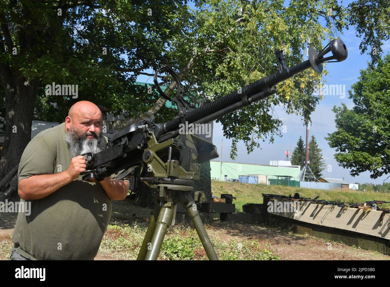 Moscow region. The man with the DSK antiaircraft machine gun at opening ...