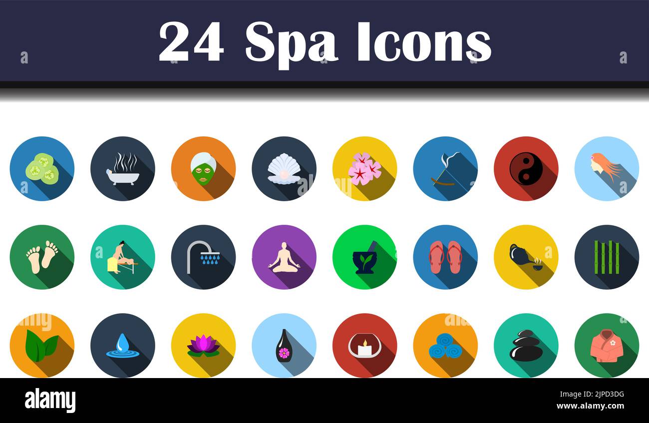 Spa Icon Set. Flat Design With Long Shadow. Vector illustration Stock ...