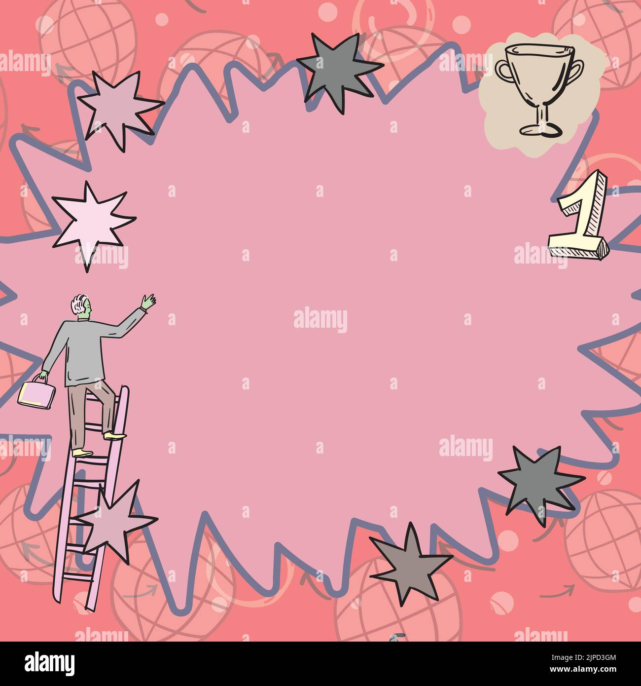 Gentleman Climbing Up Ladder Trying To Reach Stars And Big Goals Stock ...